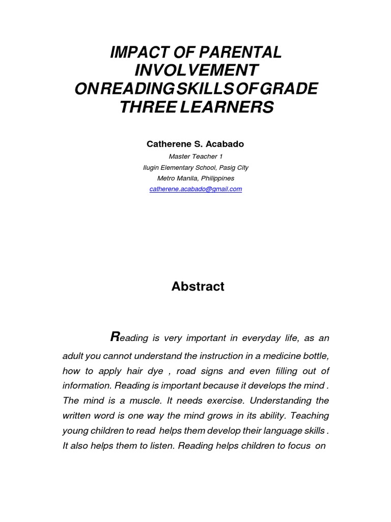 Parental Impact on Grade 3 Reading | PDF | Teachers | Reading Comprehension