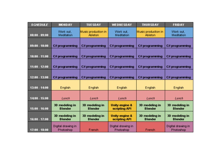 Schedule: Monday Tuesday Wednesday Thursday Friday | PDF