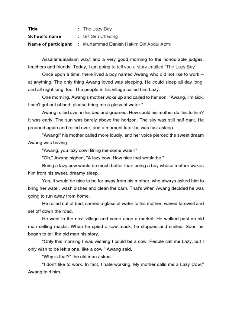 Storytelling Text - LAZY COW | PDF