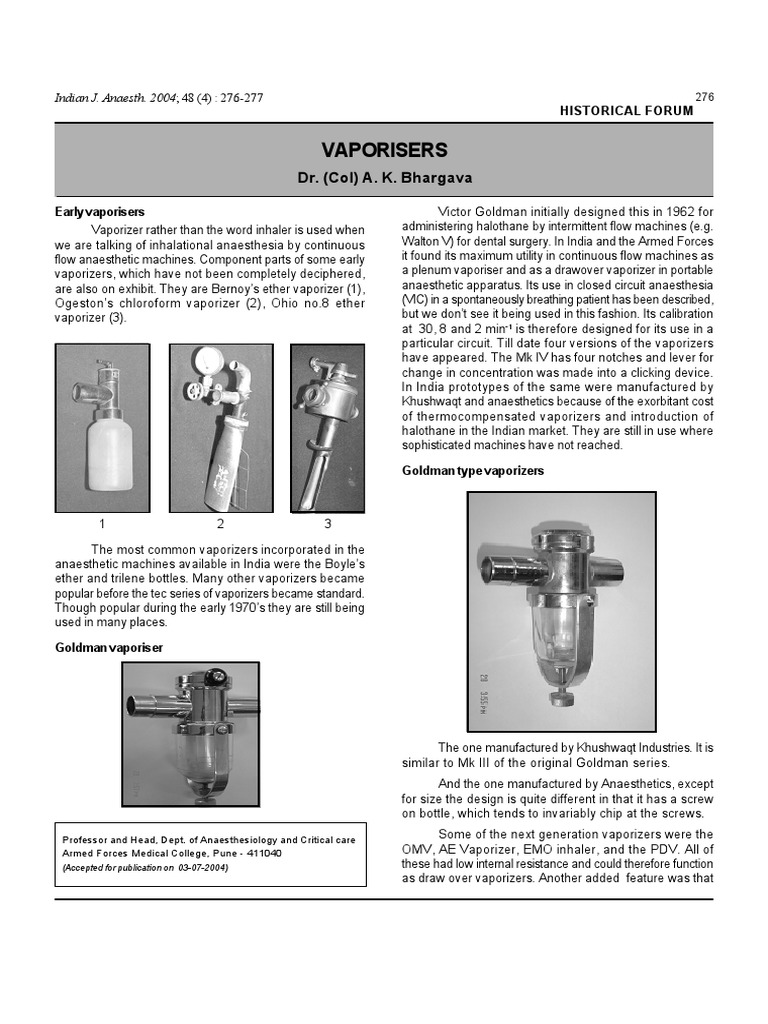 Vaporizer | PDF | Anesthesia | Surgery