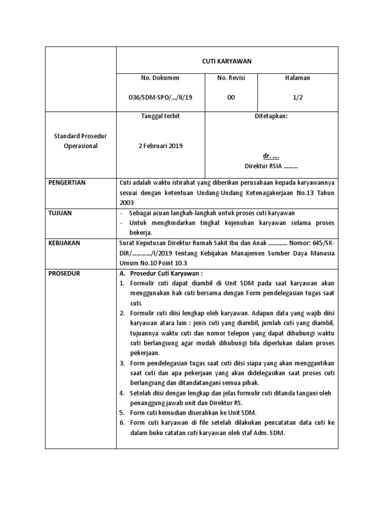 SOP Cuti Karyawan | PDF