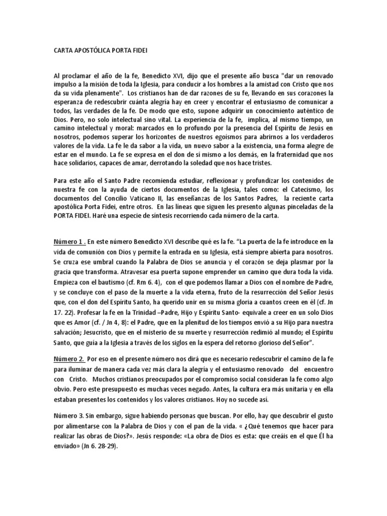 Carta Apostólica Porta Fidei... Síntesis | PDF | Fe | Papa Benedicto Xvi
