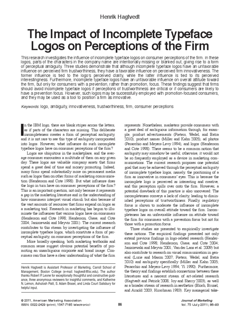 The Impact of Incomplete Typeface Logos On Perceptions of The Firm | PDF | Perception | Logos