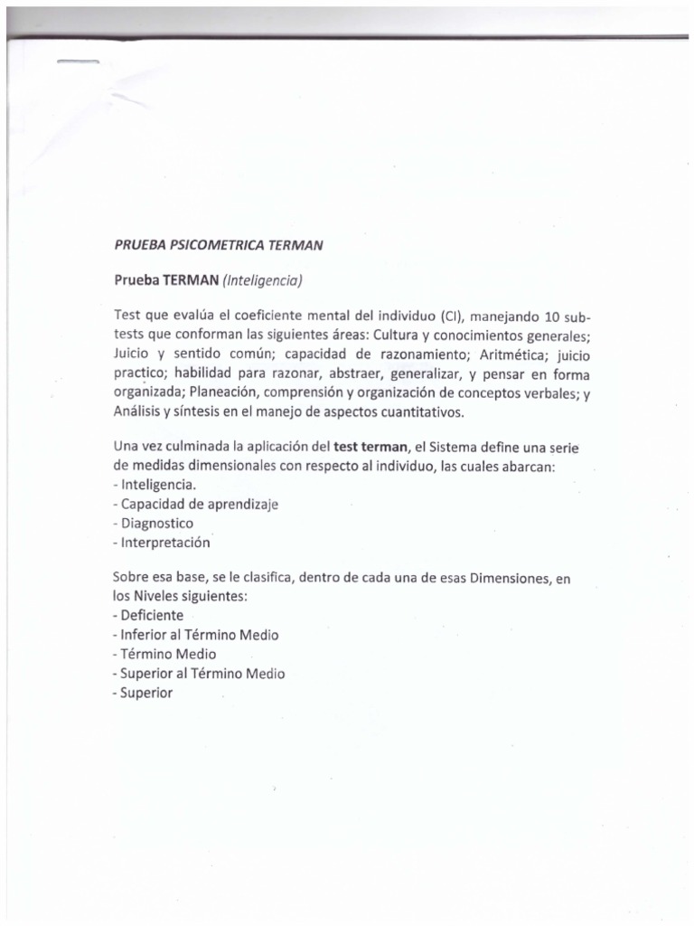 Prueba Terman | PDF | Inteligencia | Cociente de inteligencia
