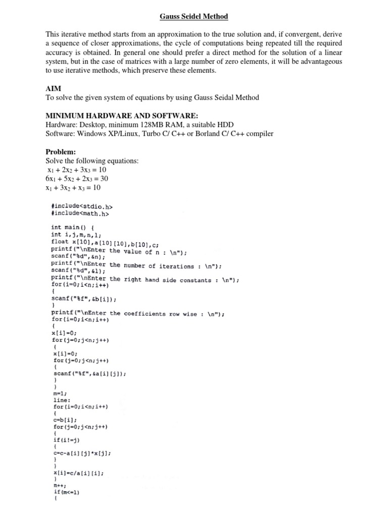 Experiment 4 Gauss Seidel Method | PDF
