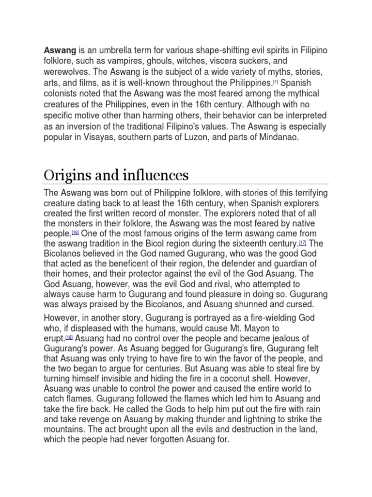 Origins and Influences: Aswang Is An Umbrella Term For Various Shape ...