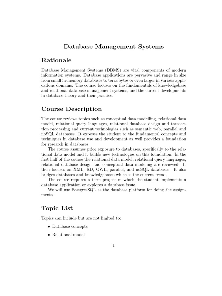 Database Management Systems Rationale | PDF | Data Model | Databases