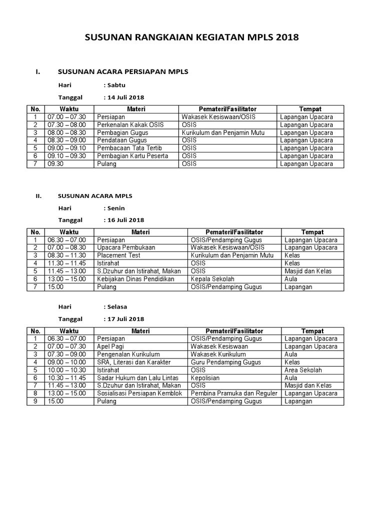 Susunan Acara MPLS Tahun 20181 | PDF