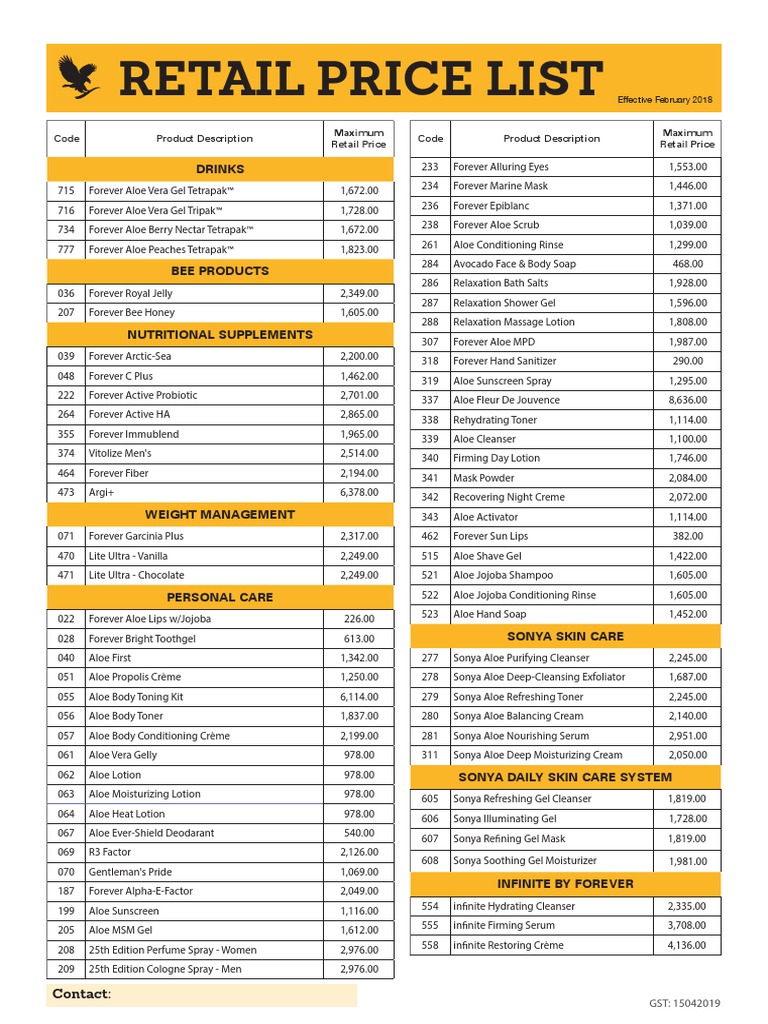 Retail Price List: Drinks | PDF | Toiletry | Hygiene