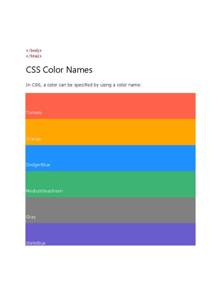 Css Color Names Body Html Pdf