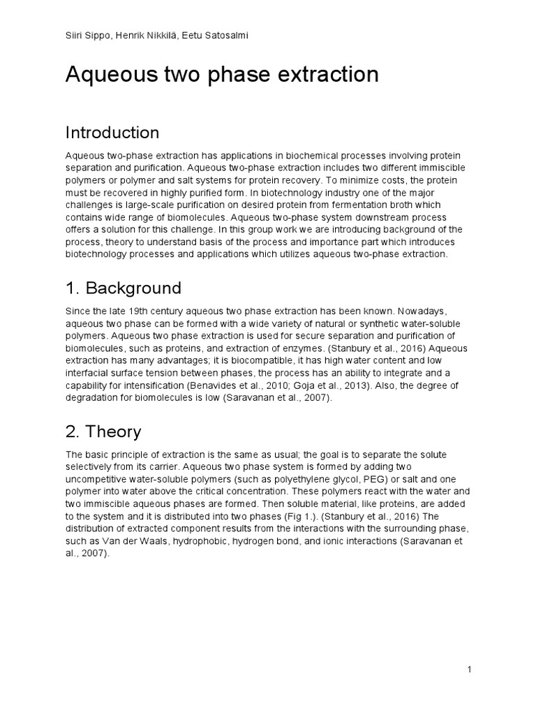 Aqueous Two-Phase Extraction in Bioprocessing | PDF | Polyethylene ...