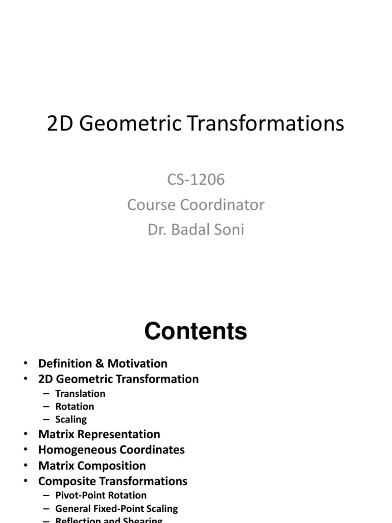 2d Geometric Transformations Cs 1206 Course Coordinator Dr Badal Soni Download Free Pdf 2 