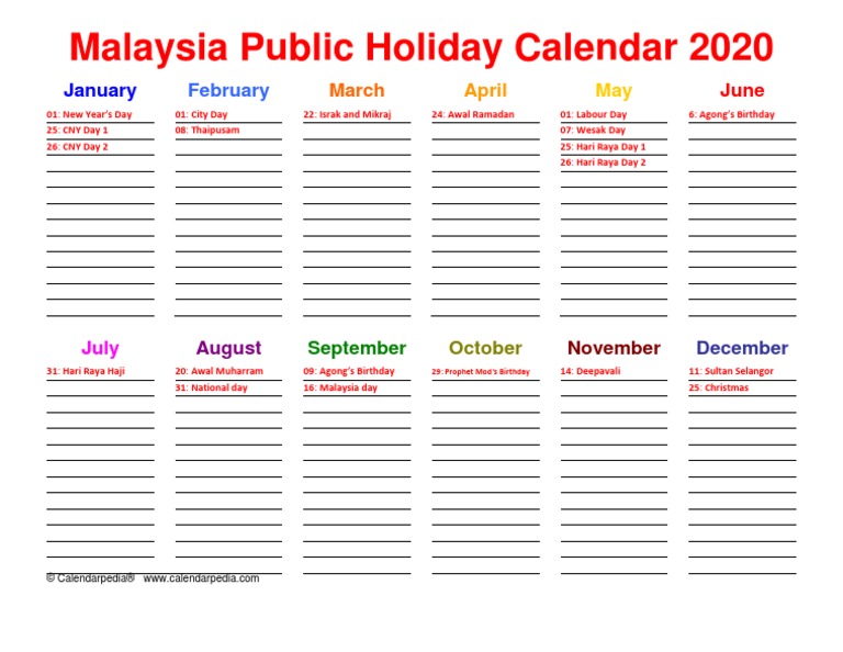 Public Holidays Calendar 2020 Compilations | PDF