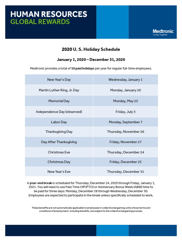 2020 Holiday Schedule - US FINAL | PDF