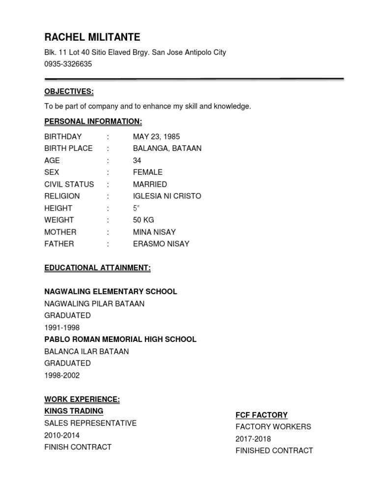 Rachel Militante: Objectives | PDF