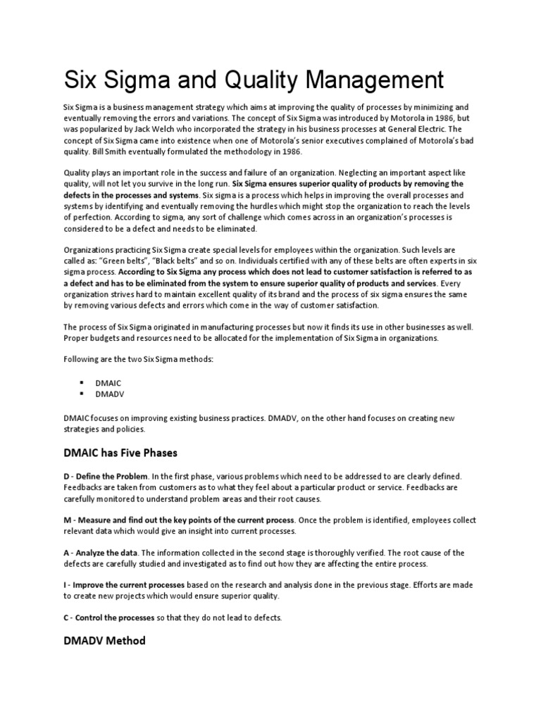 Six Sigma and Quality Management: DMAIC Has Five Phases | PDF | Six ...