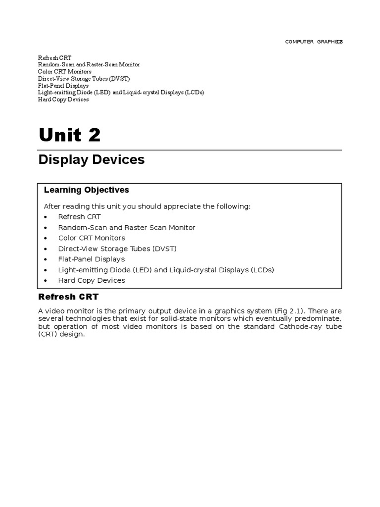 Computer Graphics Display Devices | PDF | Computer Monitor | Liquid Crystal Display
