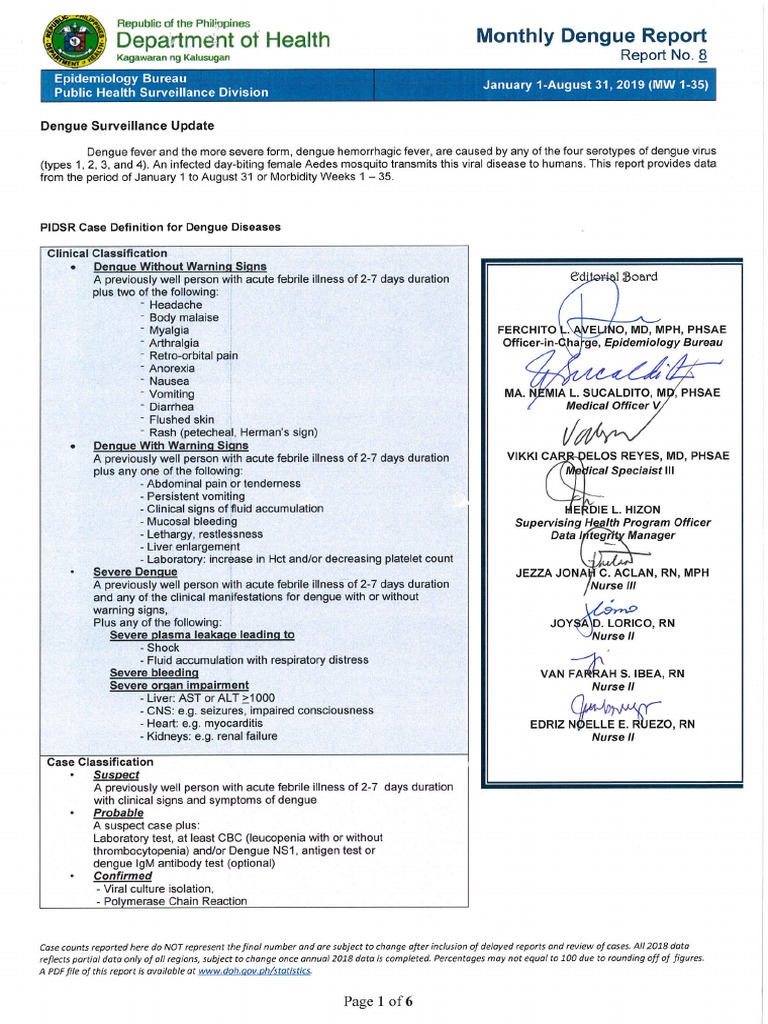 Monthly Report Dengue DOH | PDF
