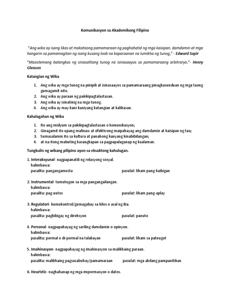 Komunikasyon Sa Akademikong Filipino | PDF