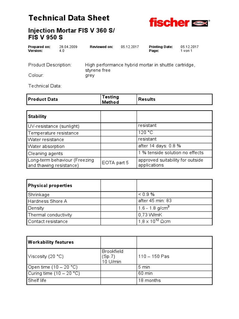 Technical Data Sheet Fis V 60 | PDF