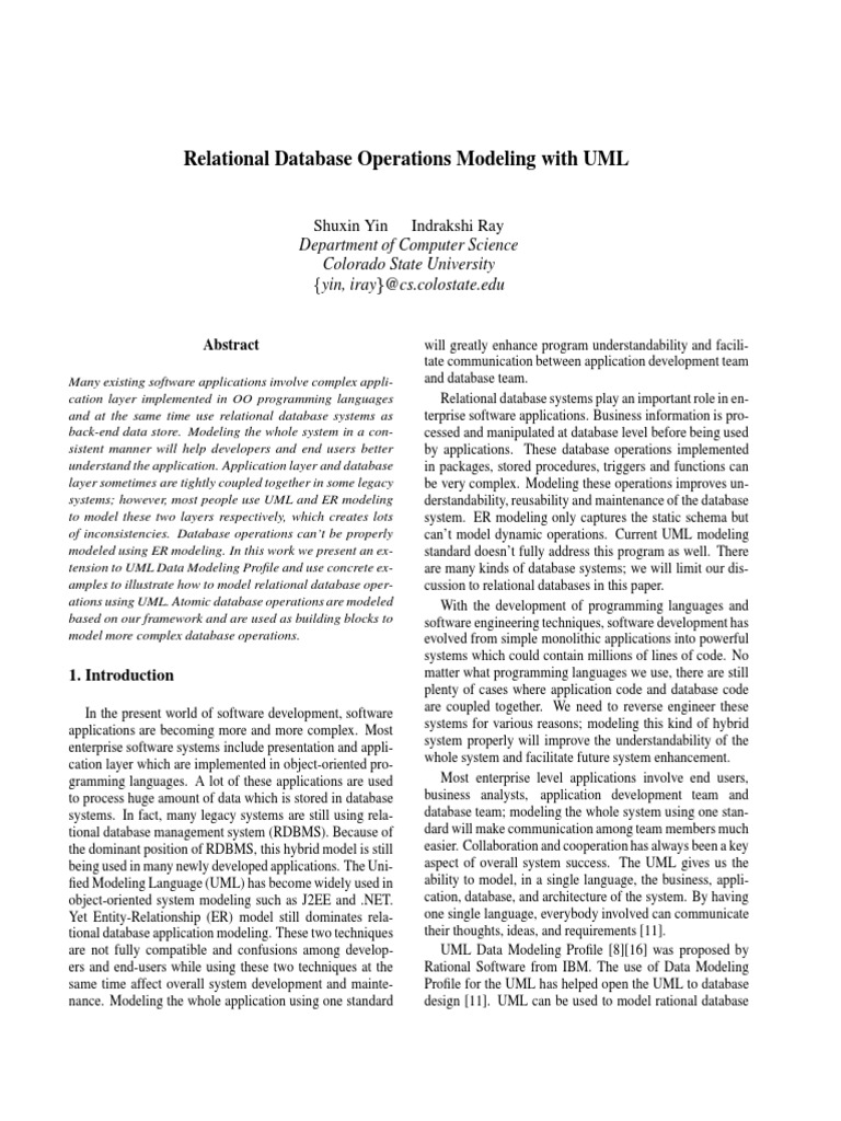 Relational Database Operations Modeling With UML | PDF | Relational Database | Databases