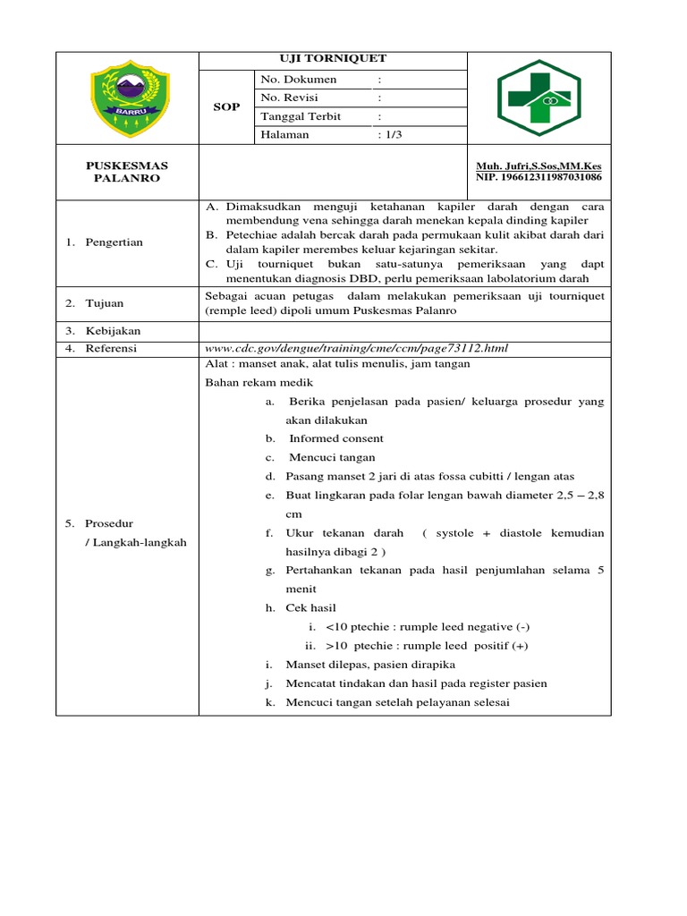 SOP Uji Torniquet | PDF