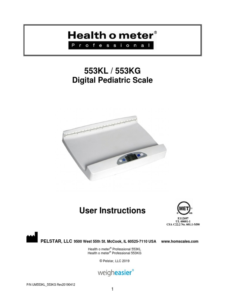 553KL / 553KG: Digital Pediatric Scale | PDF | Weight | Calibration