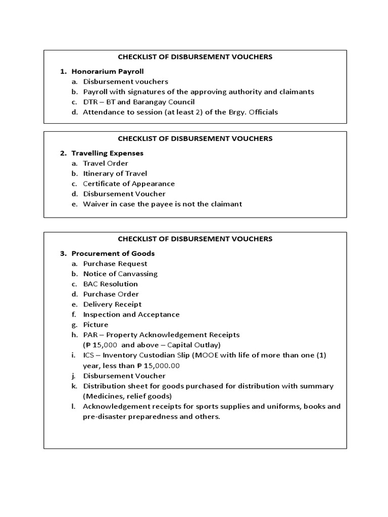 Checklist of Disbursement Vouchers 1. Honorarium Payroll | PDF