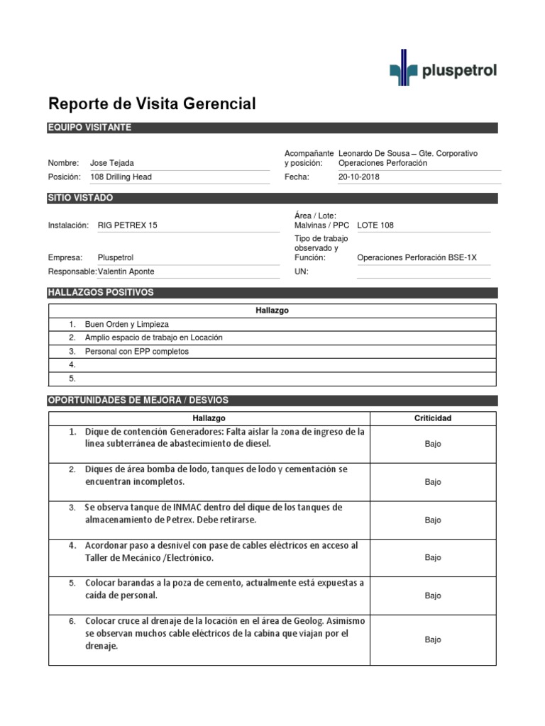 Formato Reporte Visitas Gerenciales 20.10.2018 | PDF | Bomba | Agitación