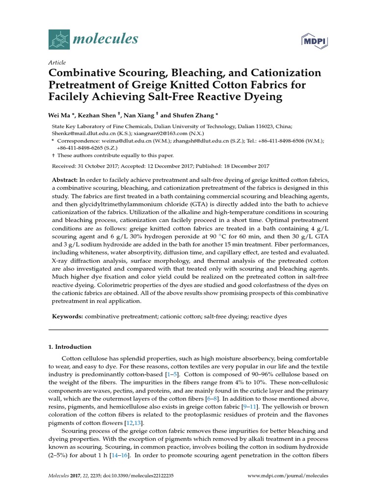 Pre Treatment For Cotton Fabrics | PDF | Dye | Bleach