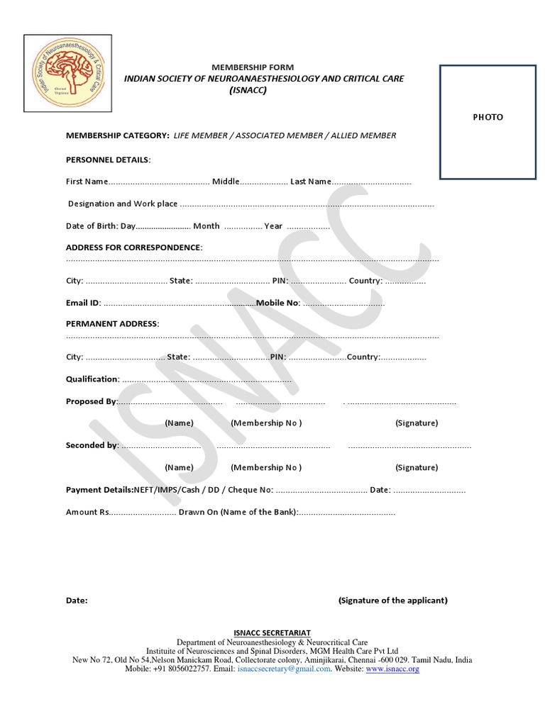 Isnacc Membership Form 2019 | PDF | Cheque | Services (Economics)
