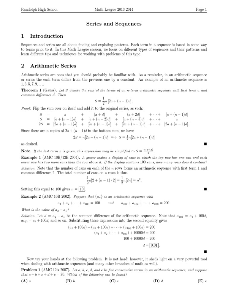 Sequences and Series | PDF | Series (Mathematics) | Numbers