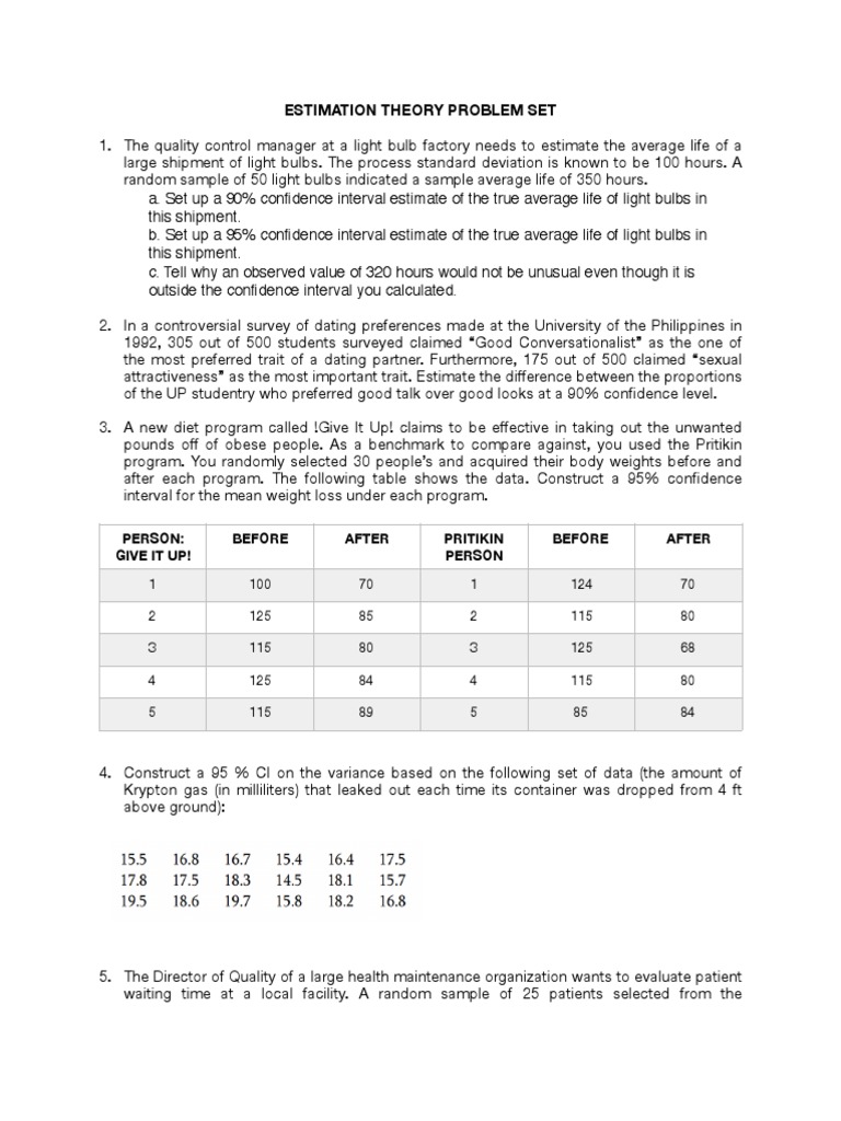 Estimation Theory Problem Set | PDF | Confidence Interval | Statistical ...