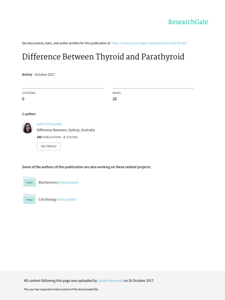 Difference Between Thyroid and Parathyroid: October 2017 | PDF | Parathyroid Gland | Thyroid