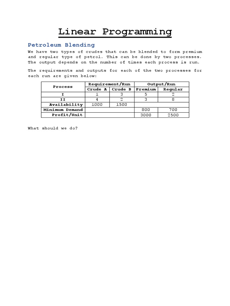 Linear Programming Cases | PDF | Petroleum | Warehouse