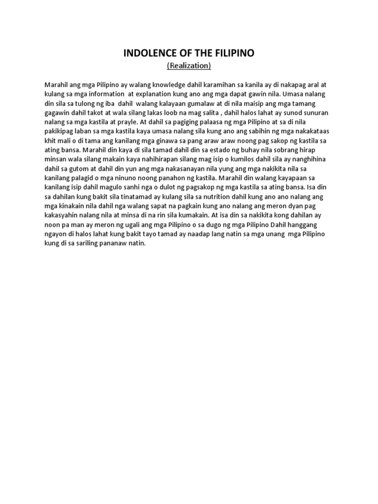 Indolence of The Filipino | PDF