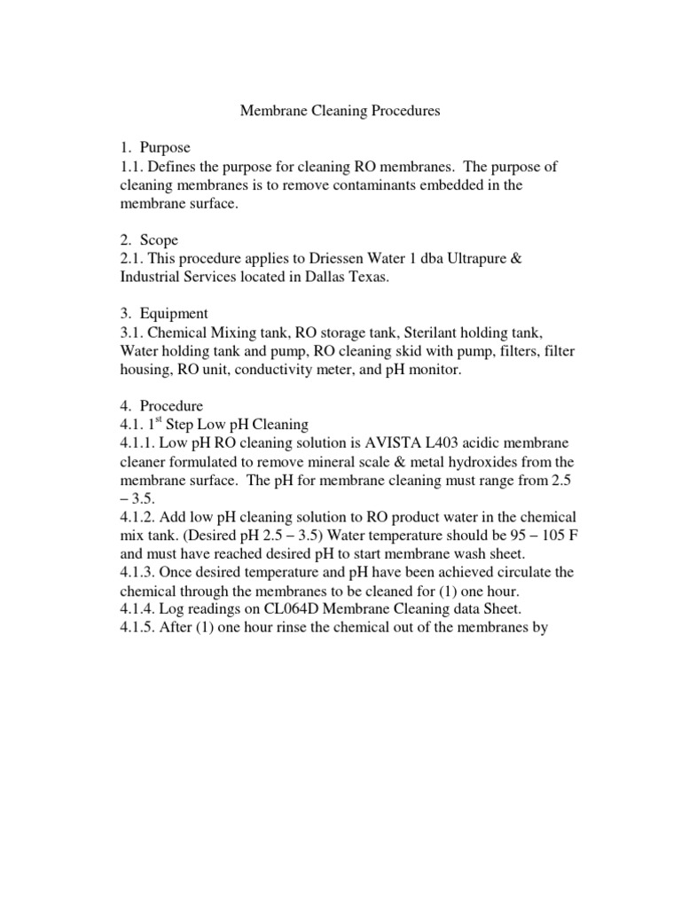 CLEANING PROCEDURES PDF | PDF | Membrane | Sterilization (Microbiology)