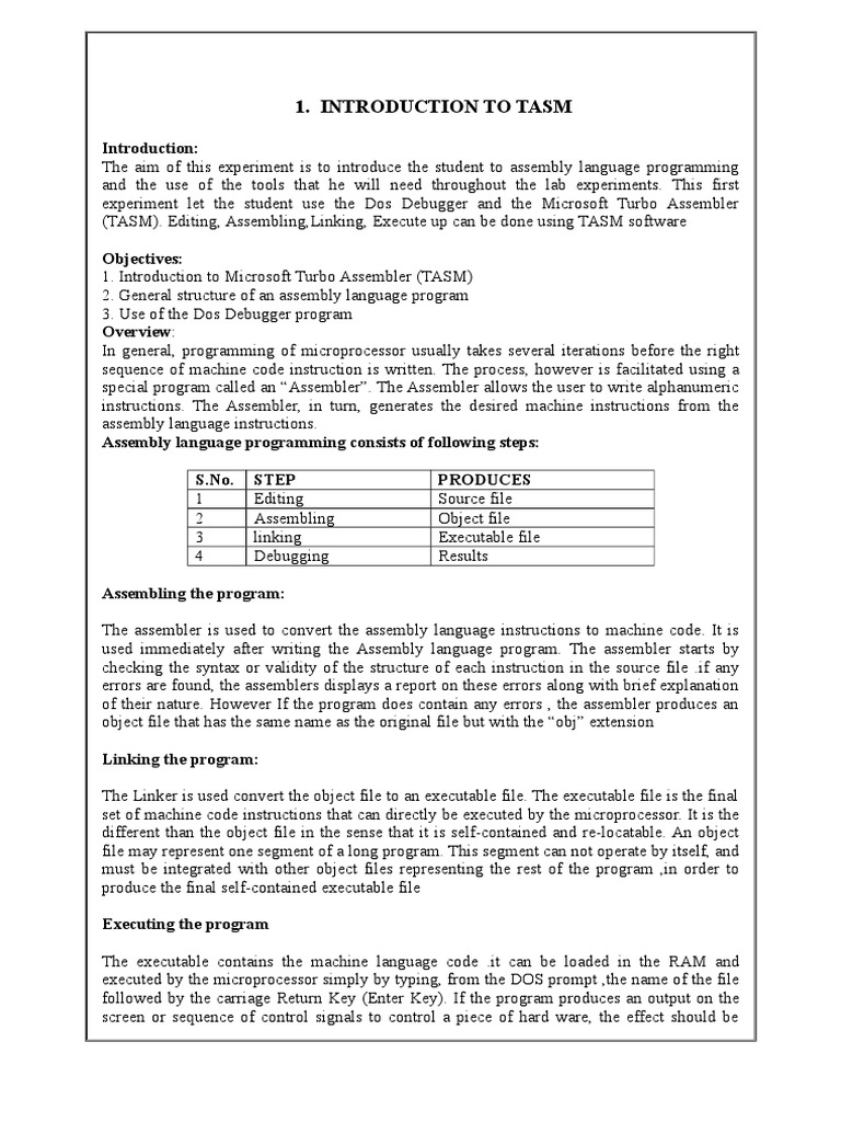 Mpmc Lab Expt1 Introduction To Tasm Pdf Assembly Language Computer Program