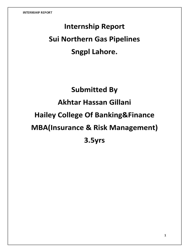 SNGPL Risk Management Internship Report | PDF | Risk Management | Risk