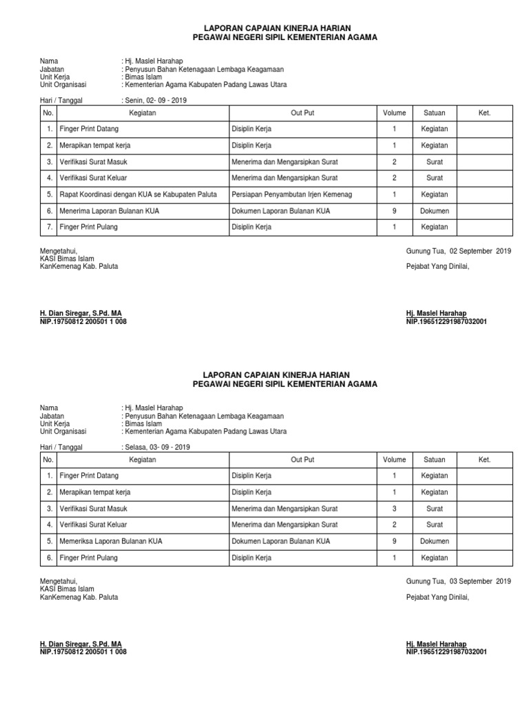 Laporan Capaian Kinerja Harian | PDF