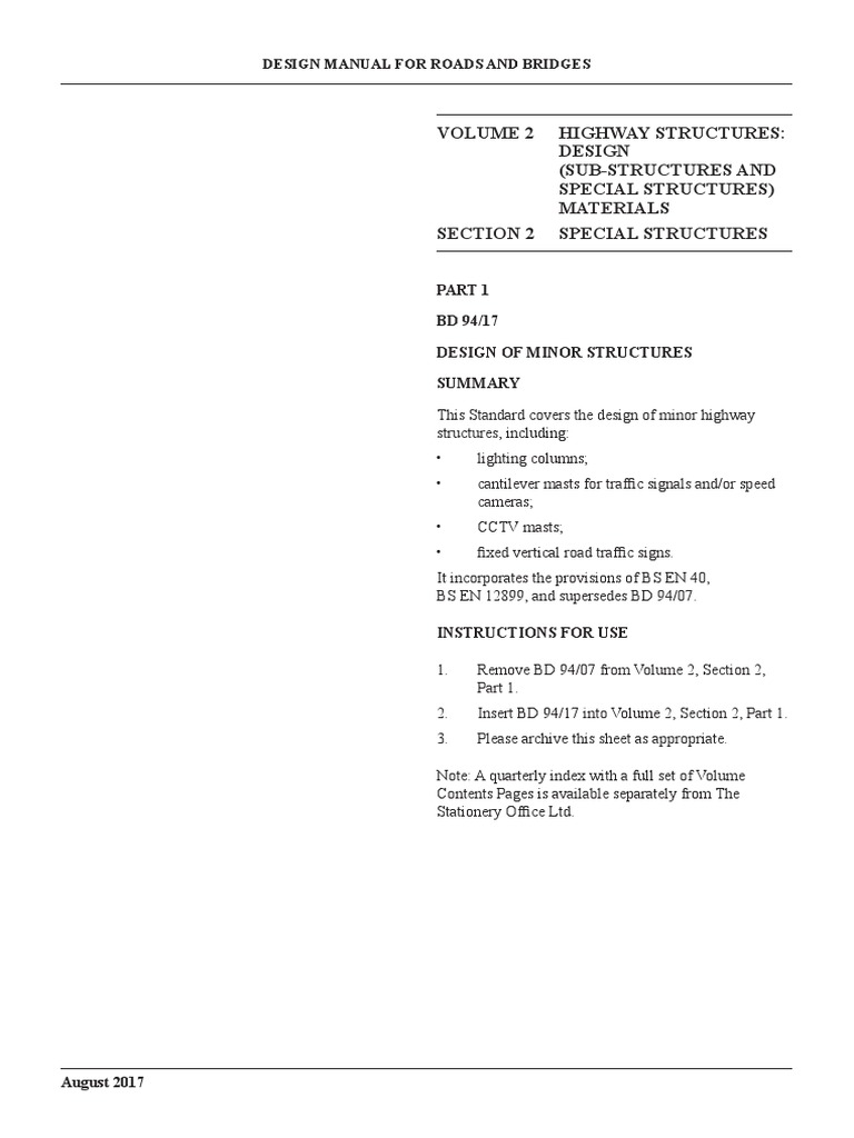 Design of Minor Structures BD 94/17 | PDF | Fatigue (Material ...