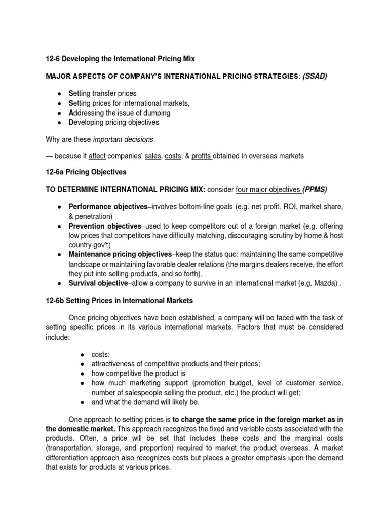 International Pricing Strategies Overview | PDF | Dumping (Pricing ...