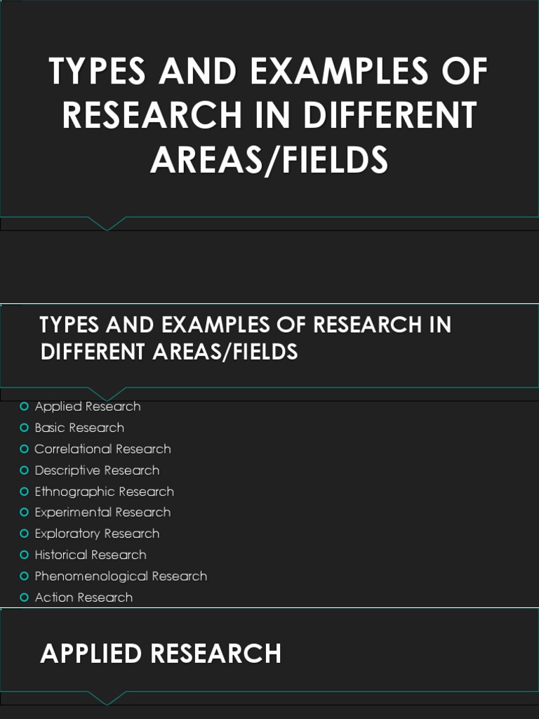 Types and Examples of Research in Different Areas/Fields | PDF ...