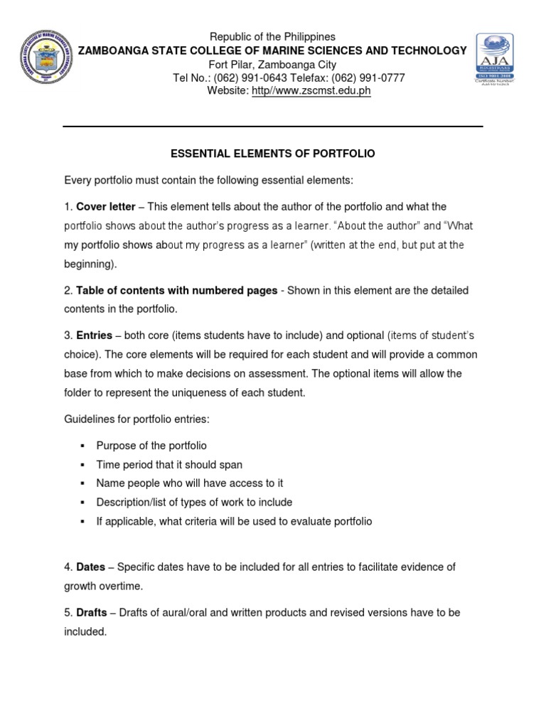Assessment - Essential Elements of Portfolio | PDF | Learning ...