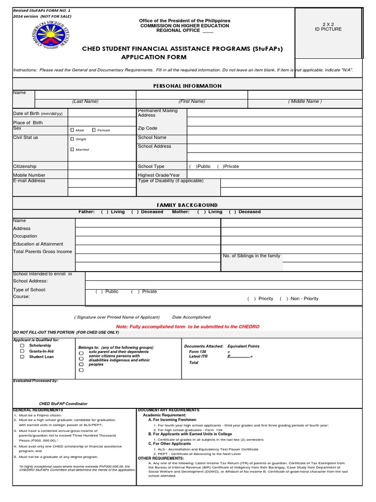 Ched Student Financial Assistance Programs (Stufaps) Application Form | PDF | Bachelor Of ...