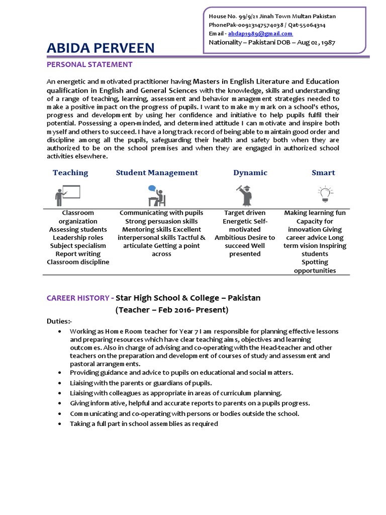 Abida Perveen: Personal Statement | Download Free PDF | Mentorship | Teachers