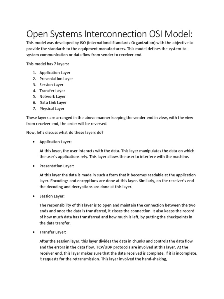 Open Systems Interconnection OSI Model | PDF | Osi Model | Network ...