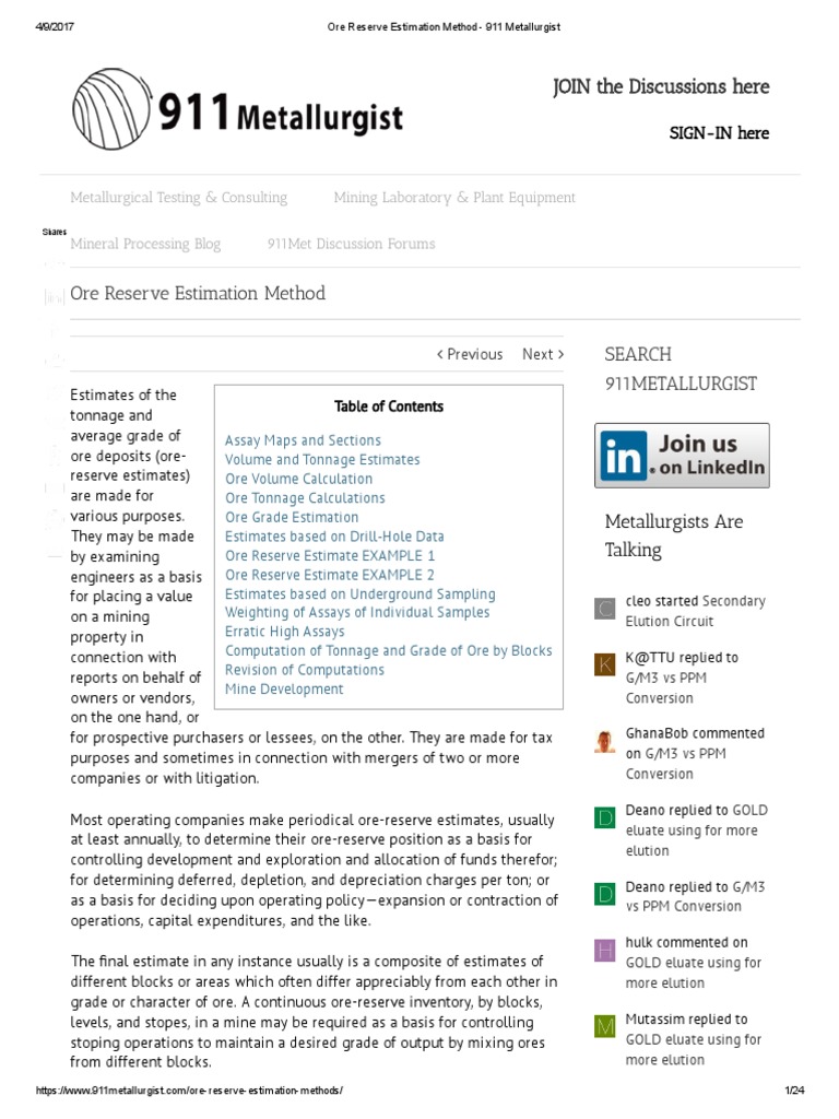 Ore Reserve Estimation Method - 911 Metallurgist | PDF | Triangle | Area