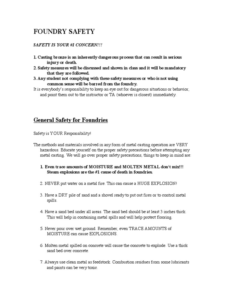 Foundry Safety | PDF | Foundry | Explosion
