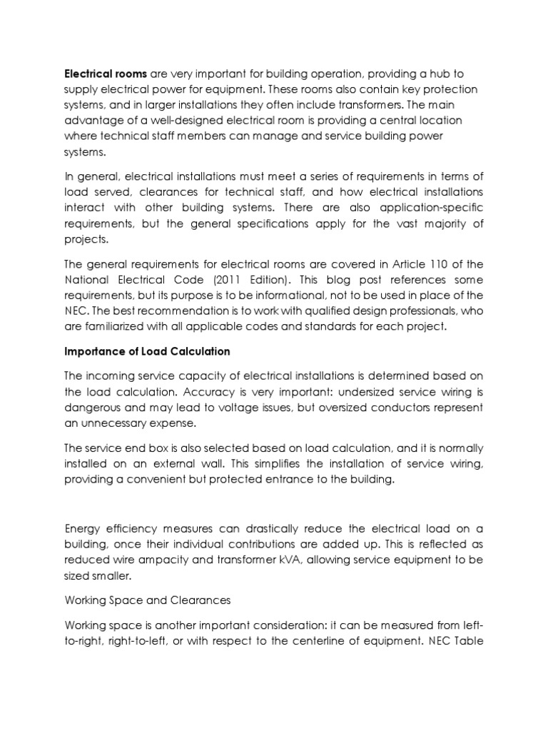Requirements for Electrical Rooms and Mechanical Spaces | PDF ...